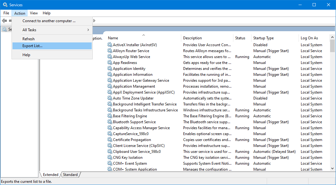 How To Export The List Of Windows Services On Your Computer The Core 